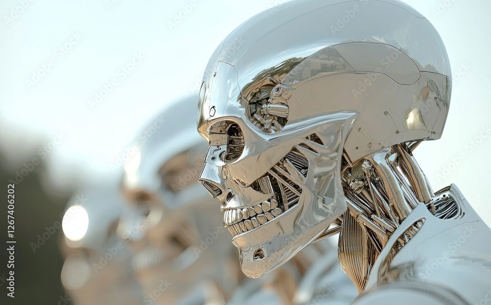 Many robotic cyborg servants are depicted in 3D illustrations or models ...