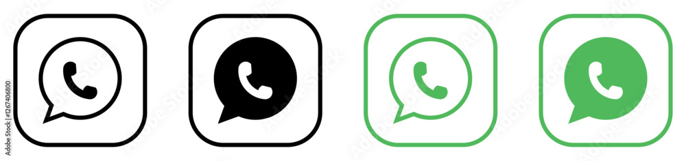 Whatsapp icon set black and green color. Whatsapp social media sign ...