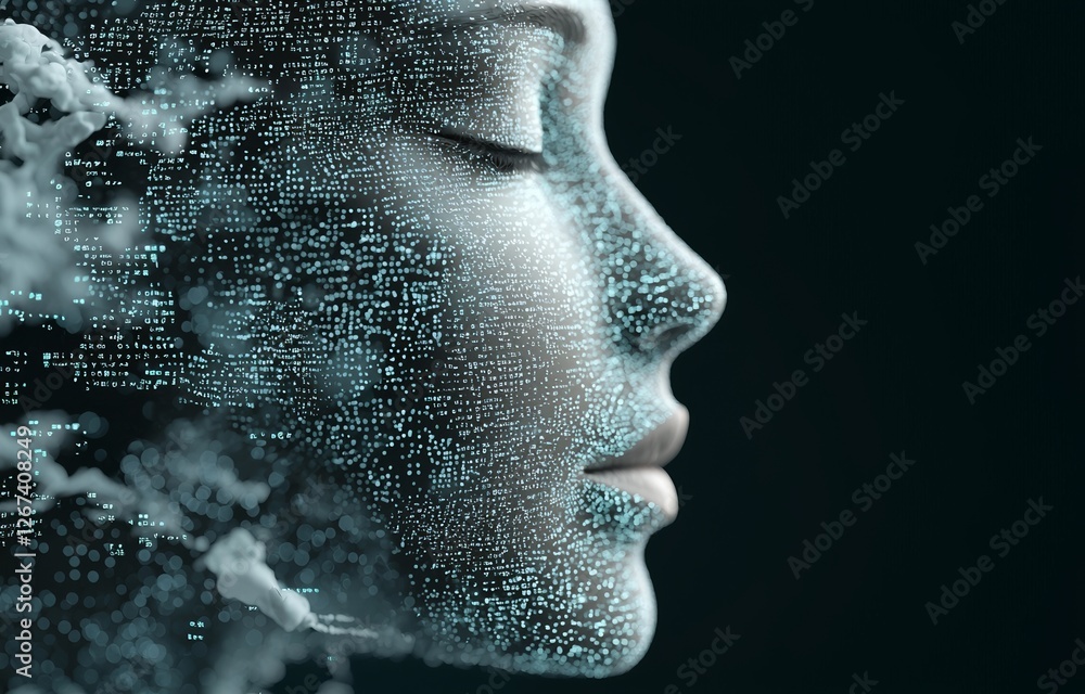 Ilustración de Stock Fondo de tecnología con cara que incluye código ...