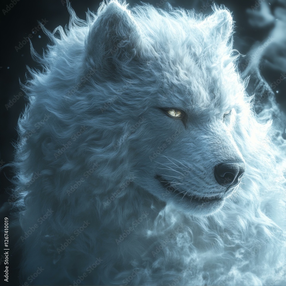 Ethereal Spectral Wolf Guardian Spirit with Glowing Eyes in ...