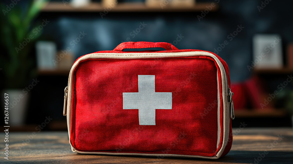 Red First Aid Kit Symbolizes Readiness For Medical Emergencies At Home ...