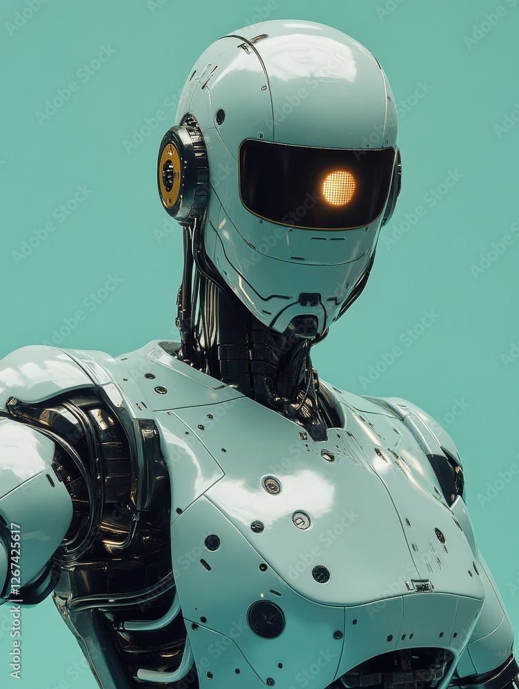Humanoid robot with a retro design symbolizing the evolution of ...