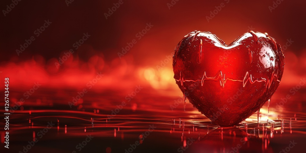 Heart symbol with heartbeat line on a glowing red background during a ...