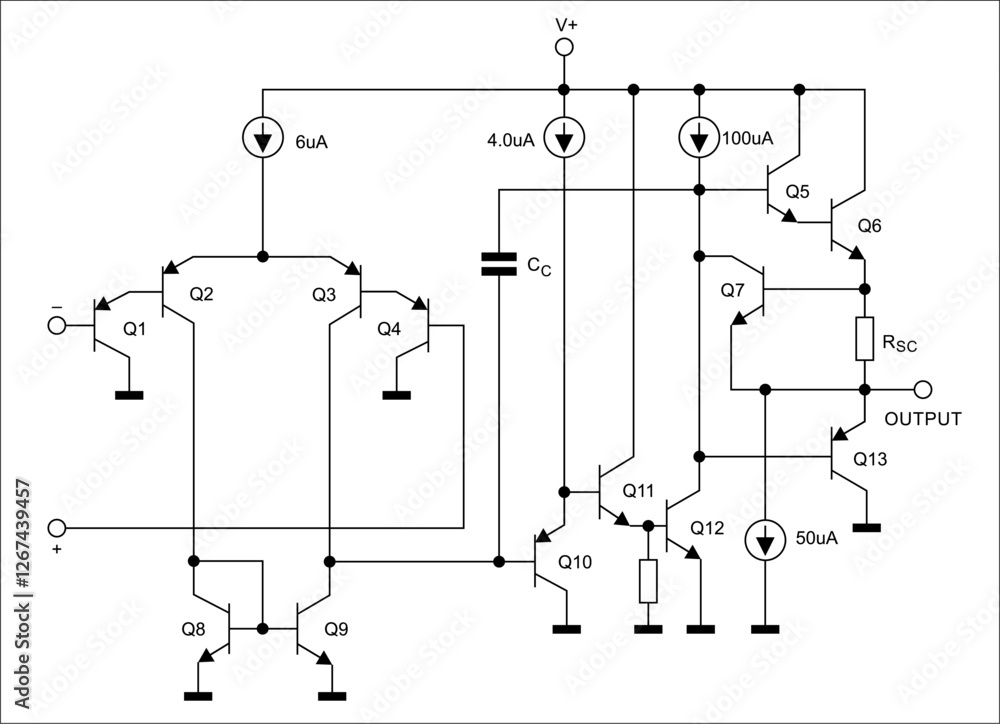 Schematic Diagram Of Analog Electronic Device On White Paper Sheet Vector Drawing Electrical