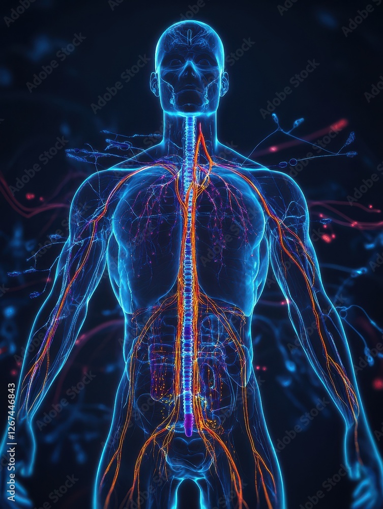 VNS - Vagus Nerve Stimulation. Image of a human body with highlighted ...