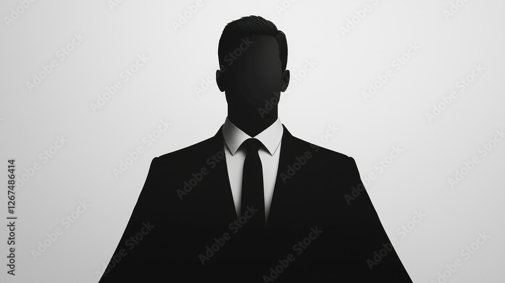 Faceless businessman silhouette, minimalist design, gray background ...