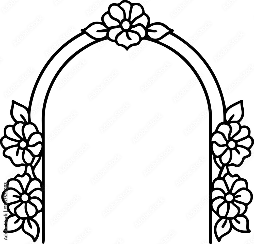 floral arch frame template outline coloring book page line art vector ...