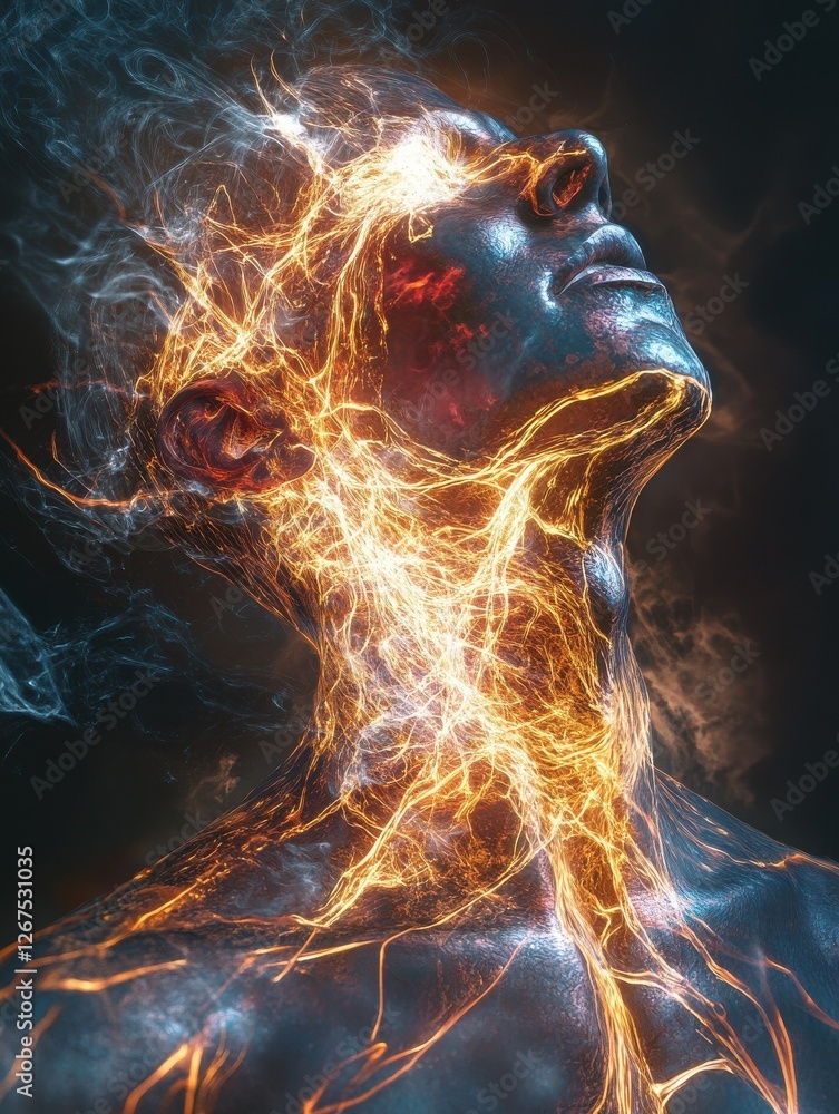 VNS, Vagus Nerve Stimulation depicted as a surreal human form emitting ...