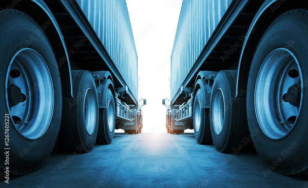 Semi Trailer Trucks on The Parking Lot. Big rig, Tractor Truck. Economy ...