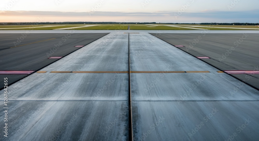 Concrete runway section at an airfield showcasing surface details and ...