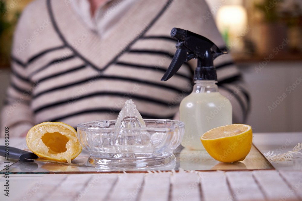 Photo Stock Mature woman making her own natural non toxic cleaning ...