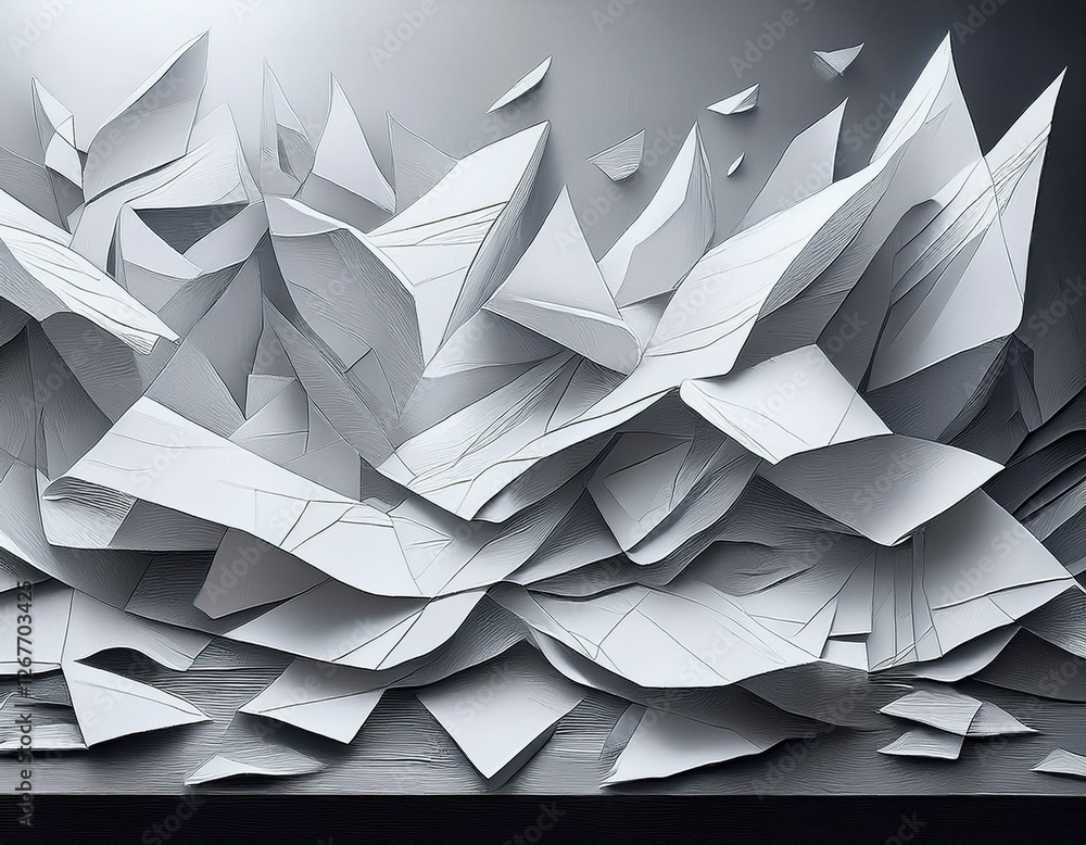 horizontal ai illustration scattered white paper sheets on a flat ...