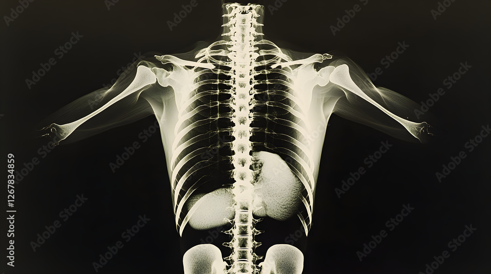 High-Resolution Radiographic X-ray Showcasing Human Chest Anatomy with ...