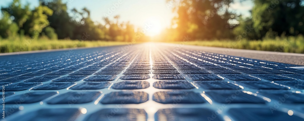 Solar-powered roads embedded with energy-generating tiles, futuristic ...