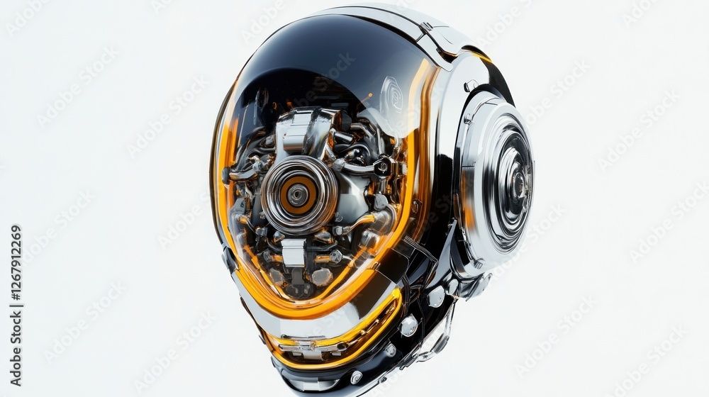 AI Artificial Intelligence Robot Head with digital graphic Brain Engine inside Isolated on white ...