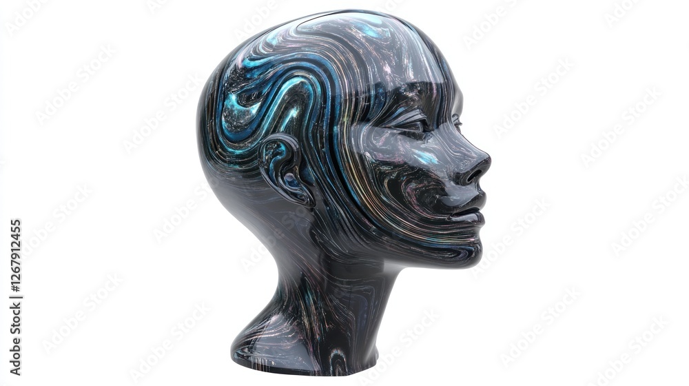 AI Artificial Intelligence Robot Head with digital graphic Brain Engine inside Isolated on white ...