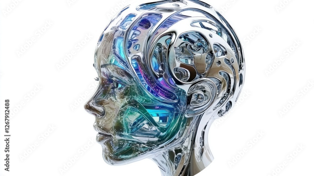 AI Artificial Intelligence Robot Head with digital graphic Brain Engine ...
