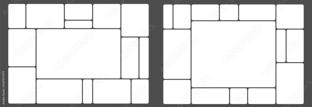 White grid template bento box ui. Photo frame collage layout design ...