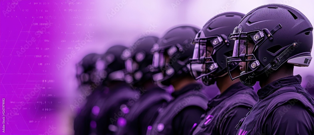 Team of Football Players in Black Uniforms with Purple Accents ...