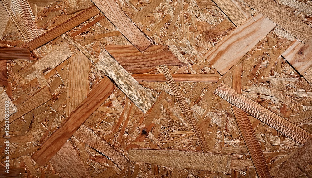panorama of pressed wooden panel background texture of oriented strand ...