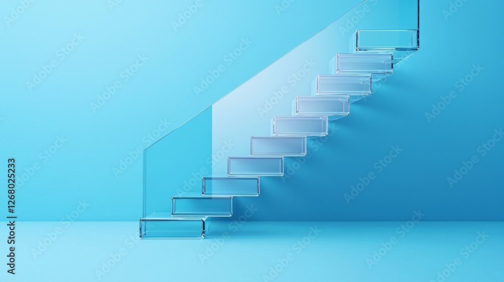 2025 goal setting vision concept. Translucent stairs on a vibrant blue ...
