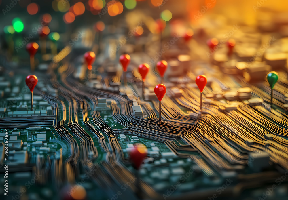 Circuit Board Map: A futuristic, abstract image depicting a circuit ...