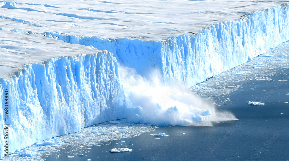 Antarctic glacier calving, ice breaking, ocean background, climate ...