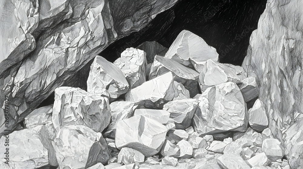 Coastal Cave Rockslide, Dramatic Monochrome, Sea Spray Background ...