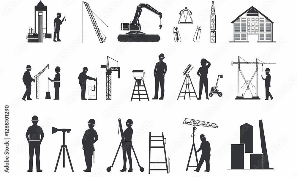 Construction Site Icons: A comprehensive collection of monochrome icons ...