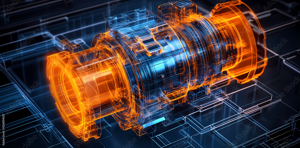 Glowing Engine Technology: Intricate details of a powerful engine are ...