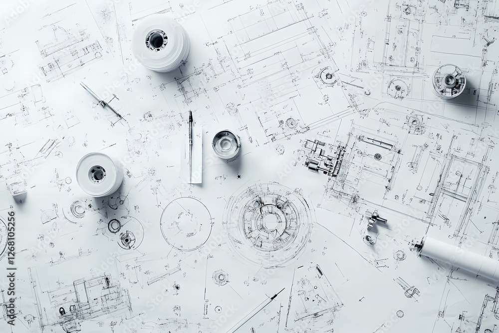 Architectural Blueprint Details: Close-up shot of architectural ...