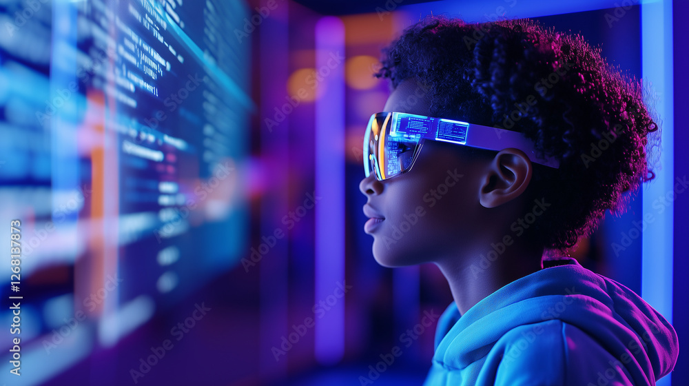 An Aspiring Coder In A Classroom Immersed In A Data Coding Lesson Shown In Profile As