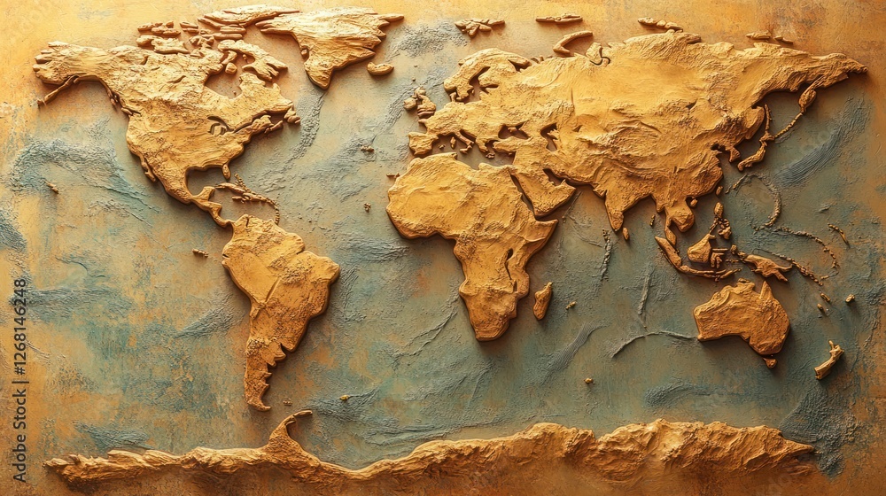 Sand world map, beach-inspired textures, oceanic colors Stock ...