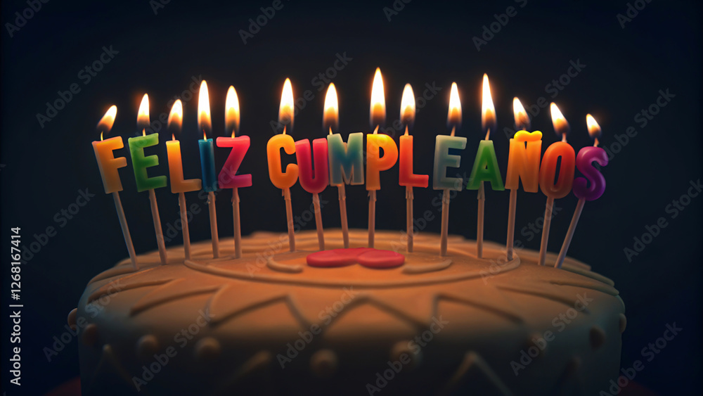 Feliz cumpleanos or Feliz cumpleaños cake with candles in a birthday ...