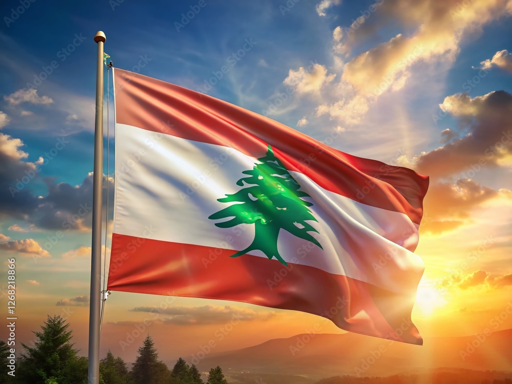 Lebanon Flag Waving in Scenic Landscape - 4K Ultra HD Video Loop Stock ...