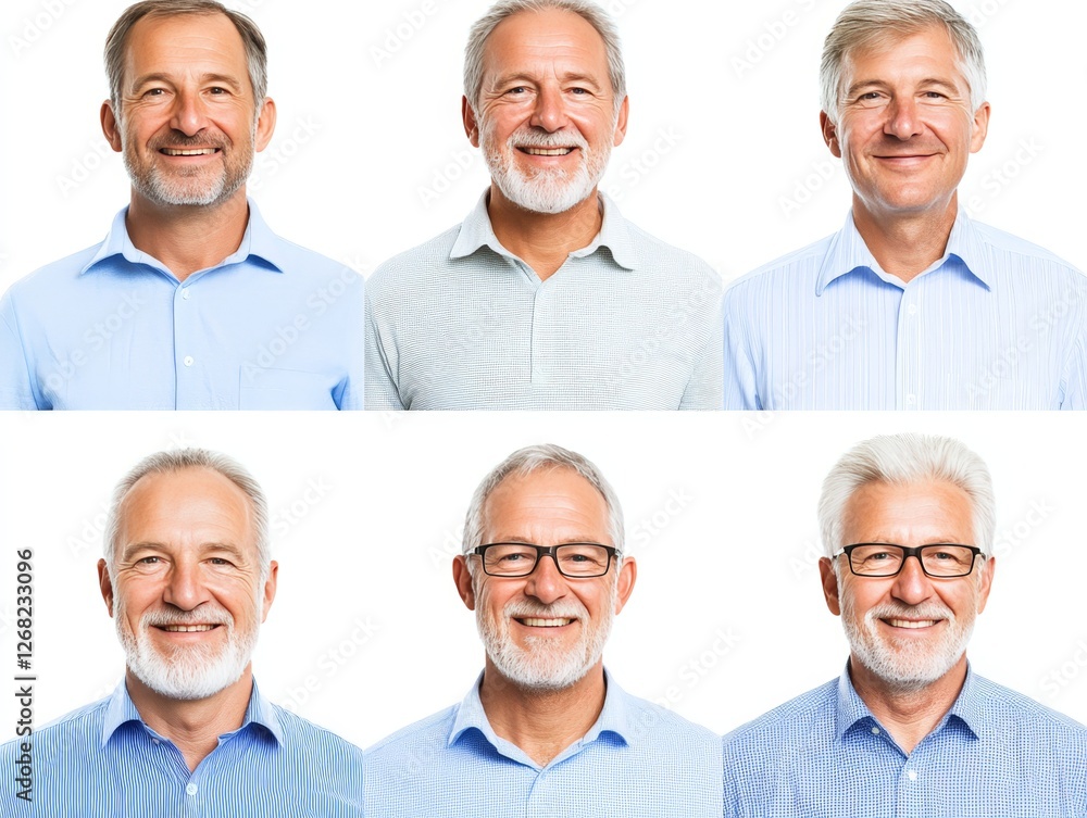 Aging process concept with portraits of elderly men in chronological ...