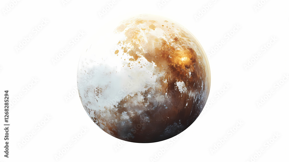 Titan moon with methane lakes and thick atmosphere isolated on white ...