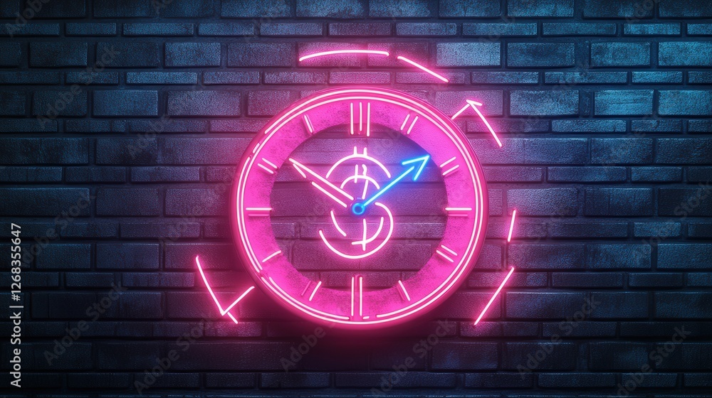 clock with money symbol and double arrows, representing the synergy of ...