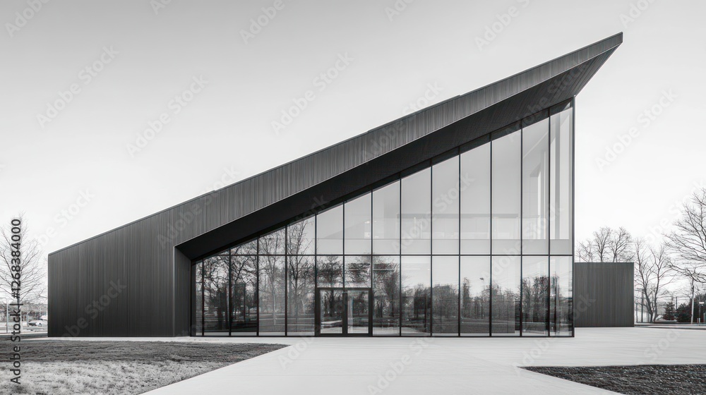 Black and white photograph of the exterior wall facade of an office ...