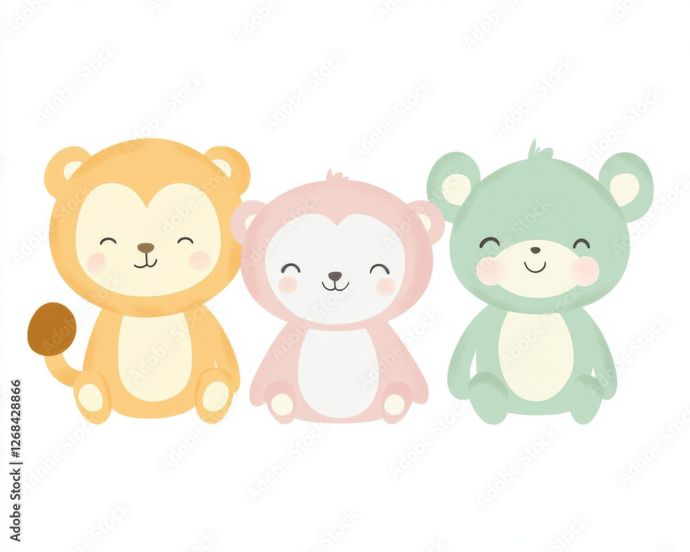 Cute cartoon jungle animals clip art set vector illustration, white ...