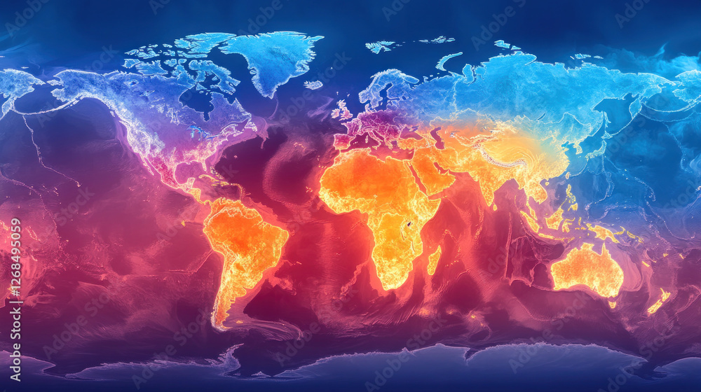Meteorological map showing global temperature variations with heat ...