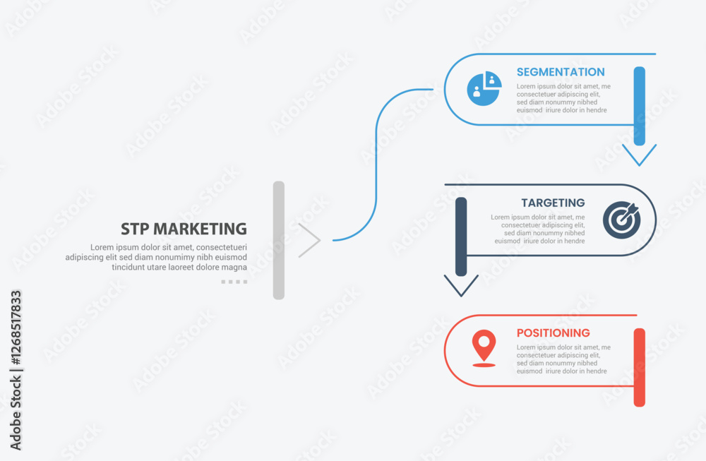 STP marketing infographic outline style with 3 point template with ...