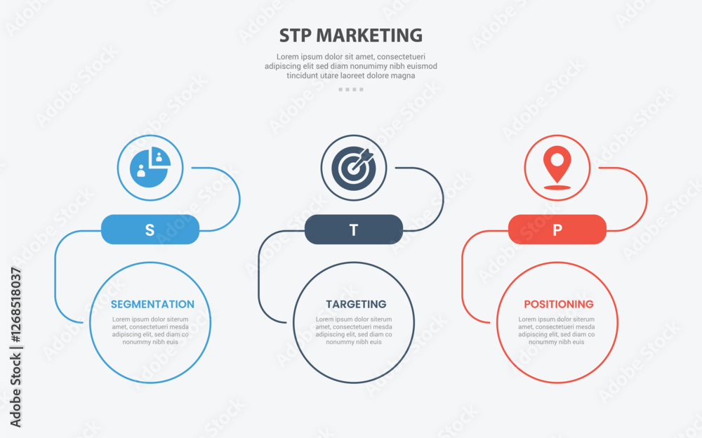 STP marketing infographic outline style with 3 point template with ...