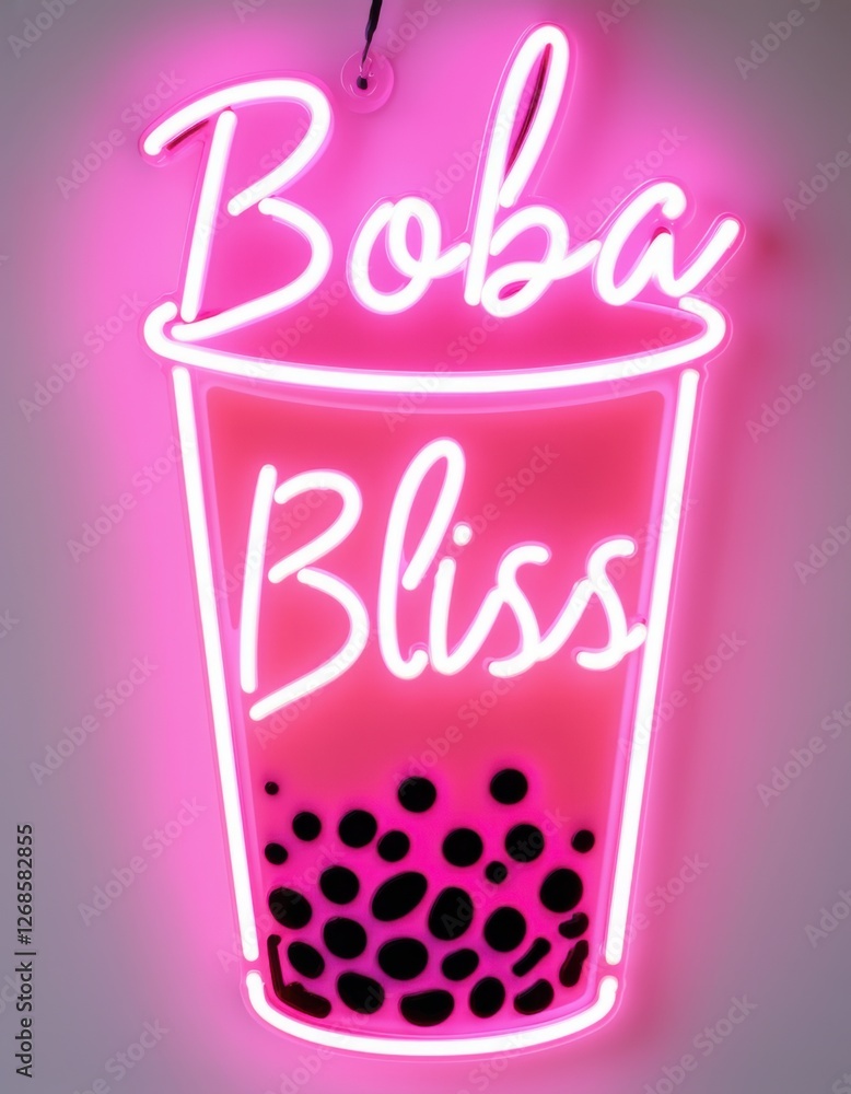Neon sign reading boba bliss in glowing pink cursive letters, shaped ...