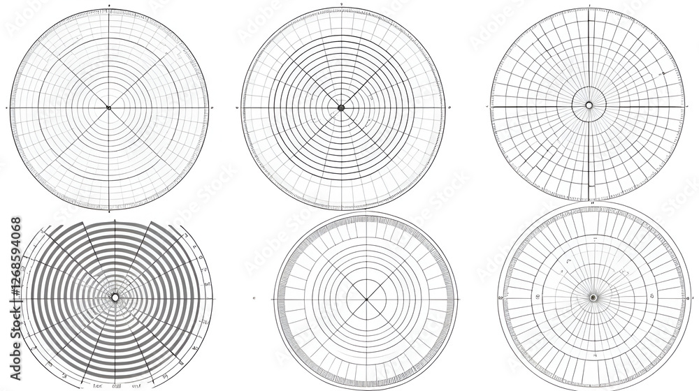 ภาพประกอบ Stock Set of polar grids concentric circles. Wheel of life or ...
