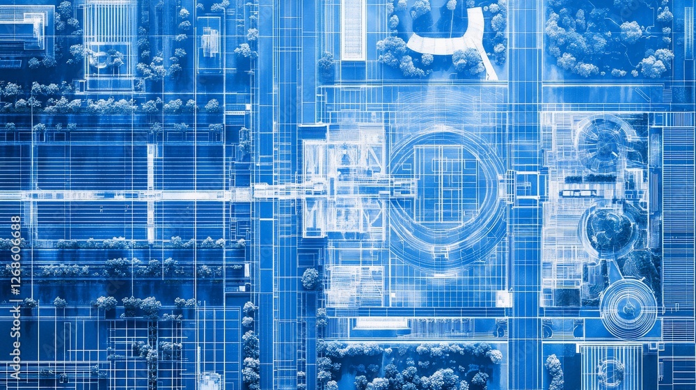 Architectural blueprint aerial view city design with building ...