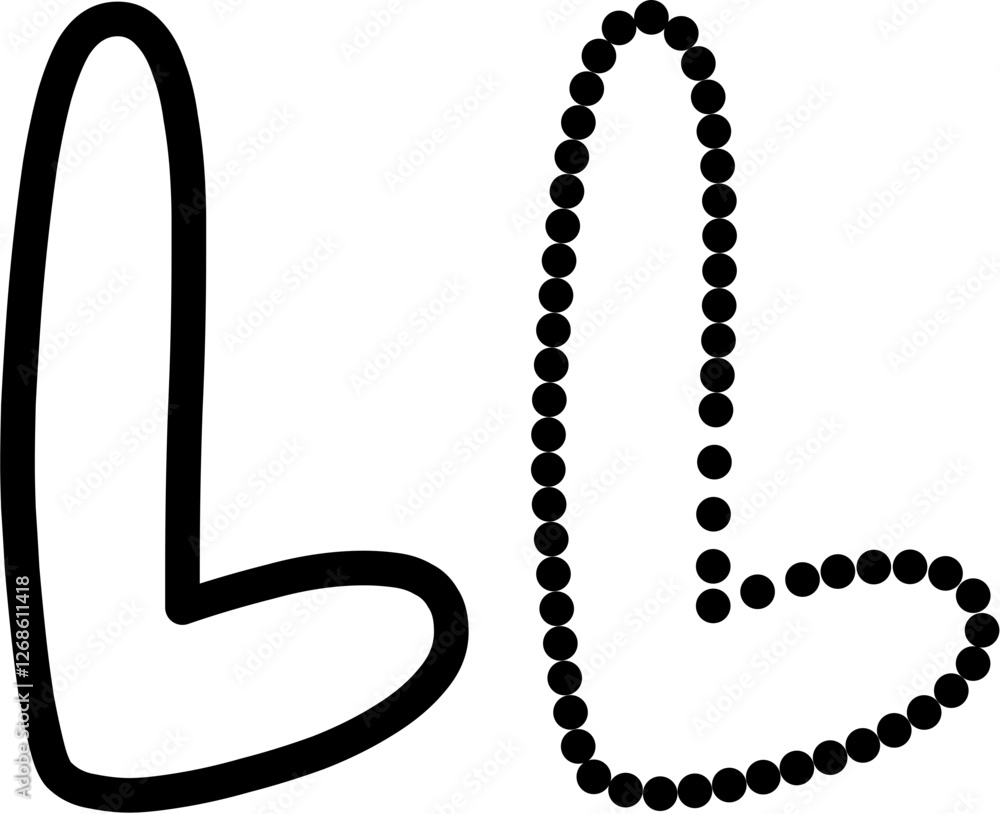 Vector illustration of uppercase letter L in bold outline and dashed ...