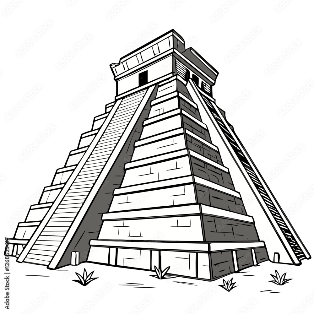 Kukulkan Pyramid Vector Illustration - Mayan Civilization Relic ...