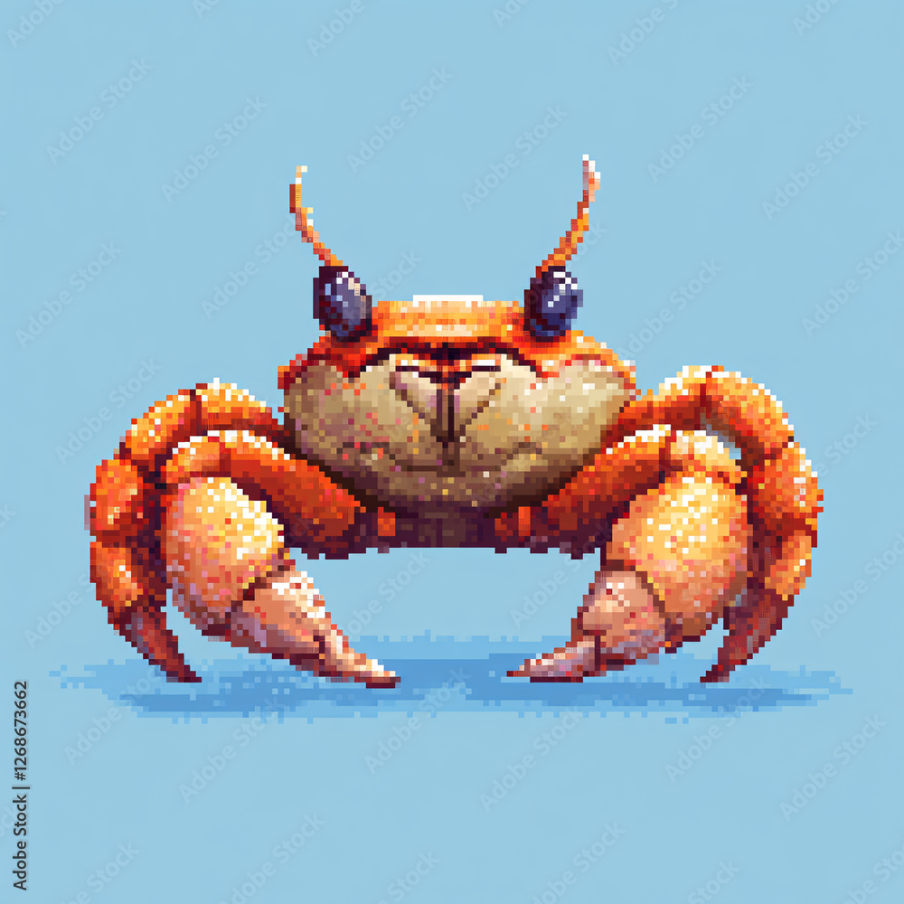 Pixel Art Crab: A charming pixel art depiction of a vibrant orange crab ...