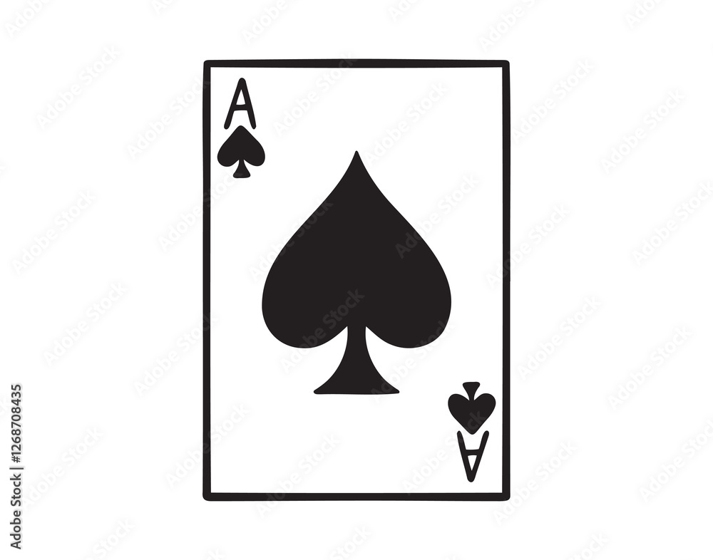 ace of spades poker card for poker game doodle hand drawn icon. Outline ...